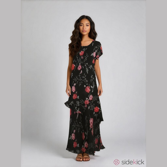 Eva Blue | Dresses | Vintage Y2k Eva Blue Beaded Floral Maxi Flutter ...